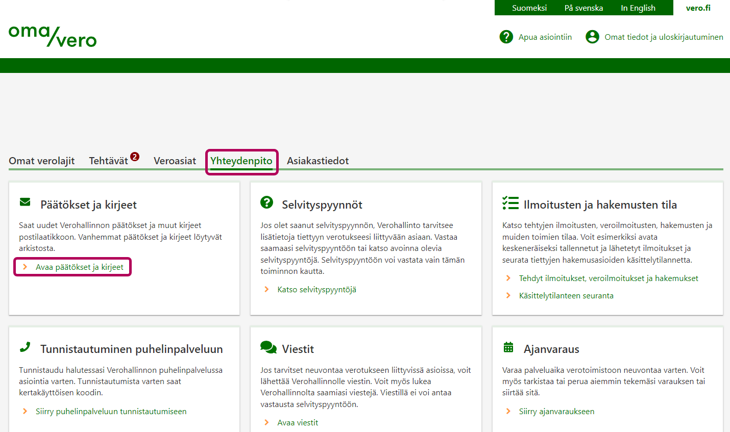 Miten löydän OmaVerosta juuri oikean kirjeen tai päätöksen? - vero.fi